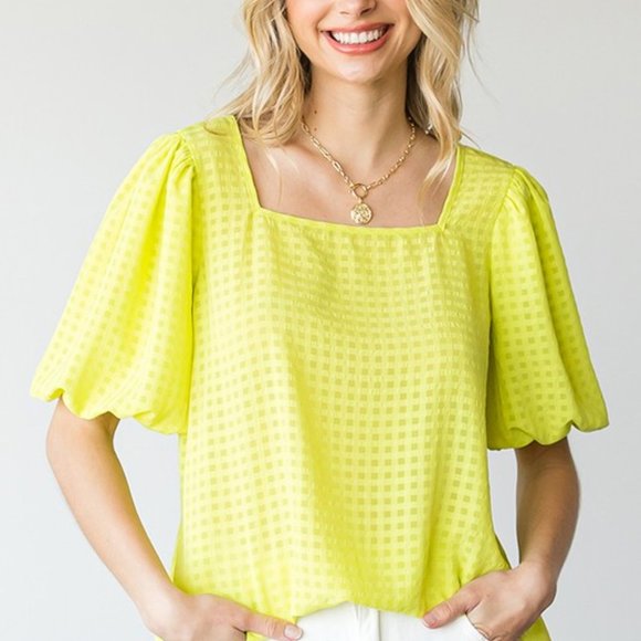First Love | Tops | First Love Full Size Short Balloon Sleeve Blouse ...